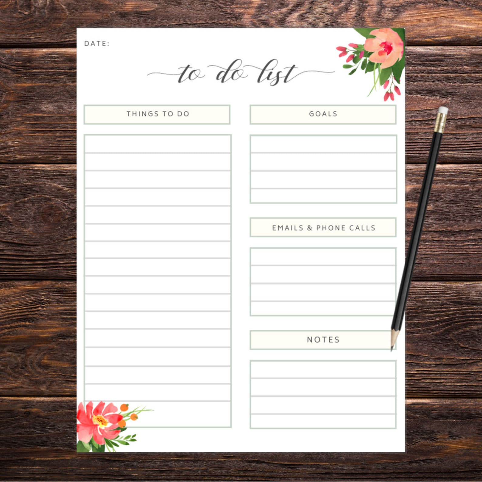 Floral to Do List Printable, Printable to Do List, PDF, Daily to Do ...