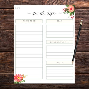 Floral to Do List Printable, Printable to Do List, PDF, Daily to Do ...