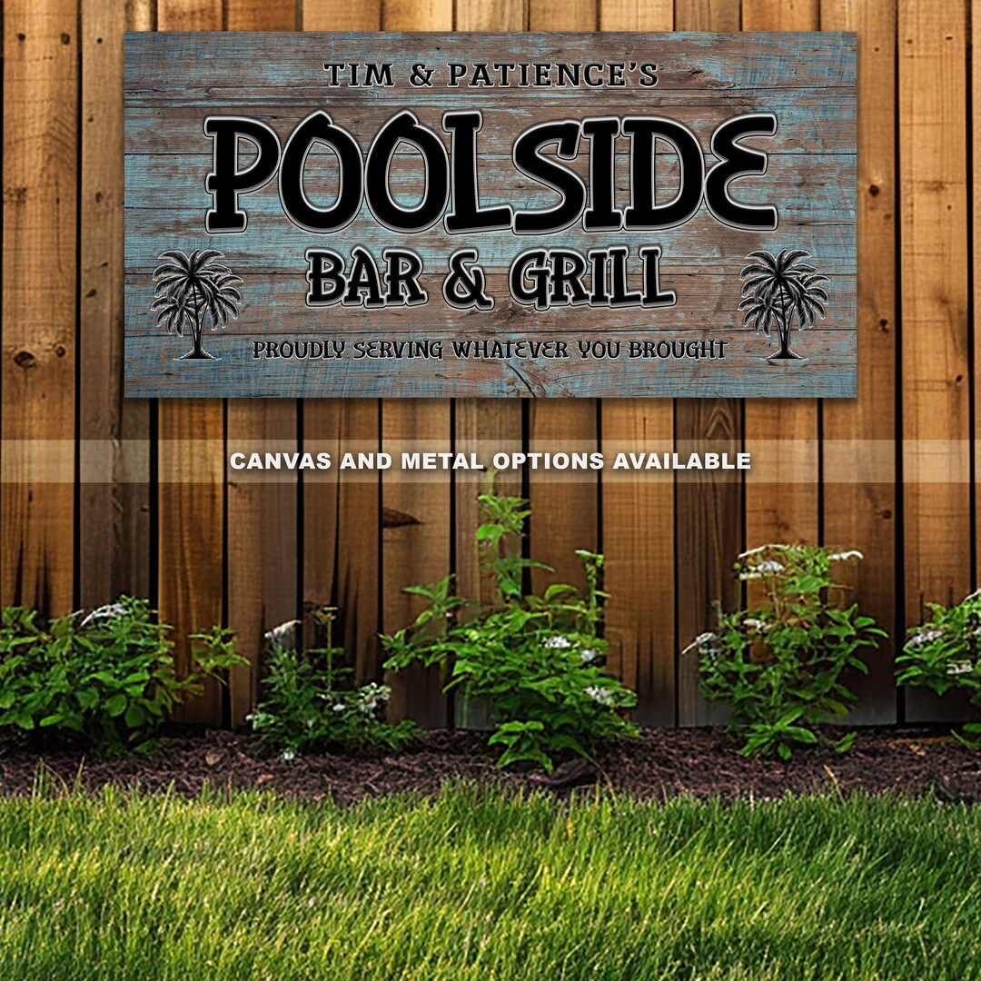 Personalized Poolside Bar Sign: Family Name, Aluminum or Canvas Wall ...