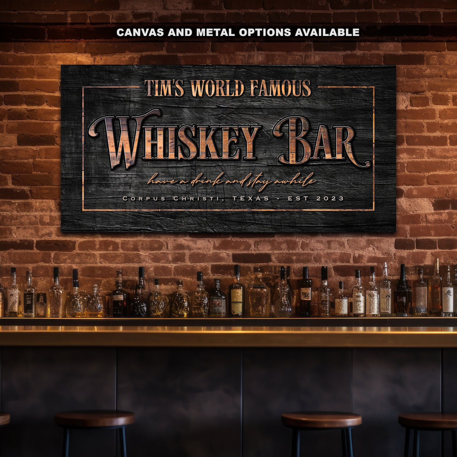 Personalized Whiskey Bar Sign: Custom Name & Date, Aluminum or Canvas ...