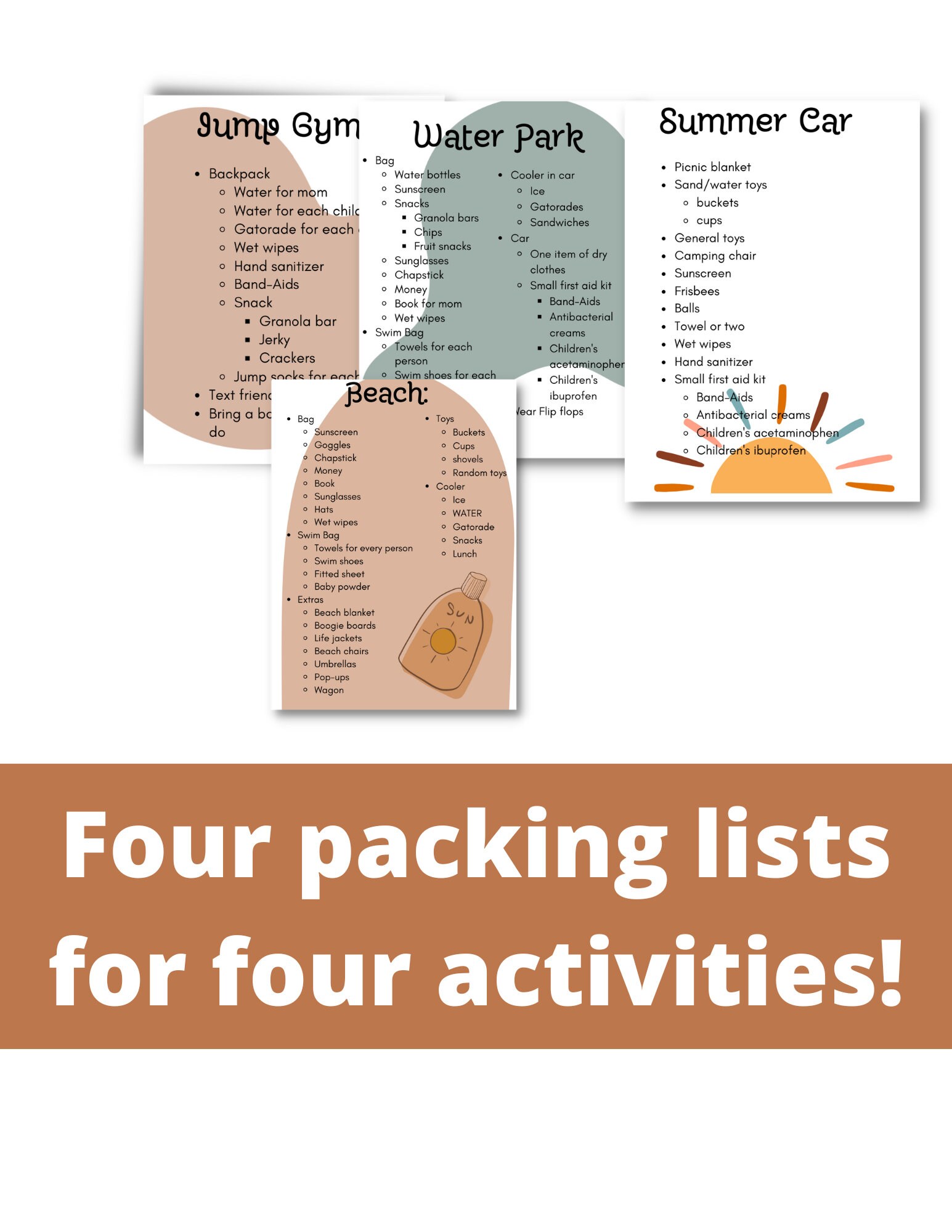Packing Lists for Different Activities - Etsy