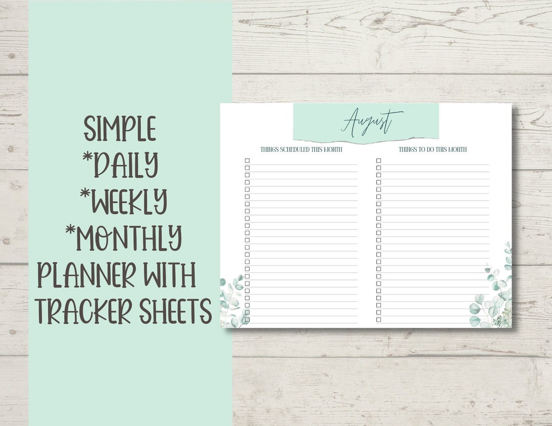Simple Daily, Weekly, Monthly Planner With Tracker Sheets, To-do Lists ...