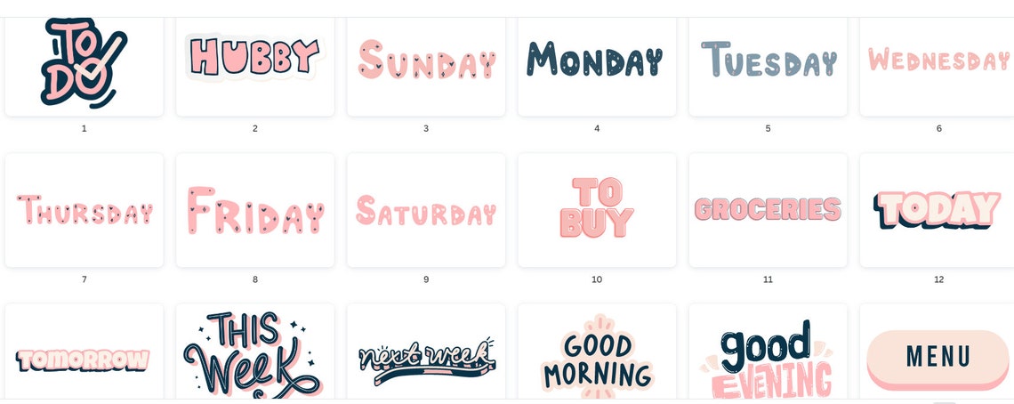 Google Keep Headers, to Do, Menu, Days of the Week, Today and More ...