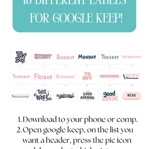 Google Keep Headers, to Do, Menu, Days of the Week, Today and More ...