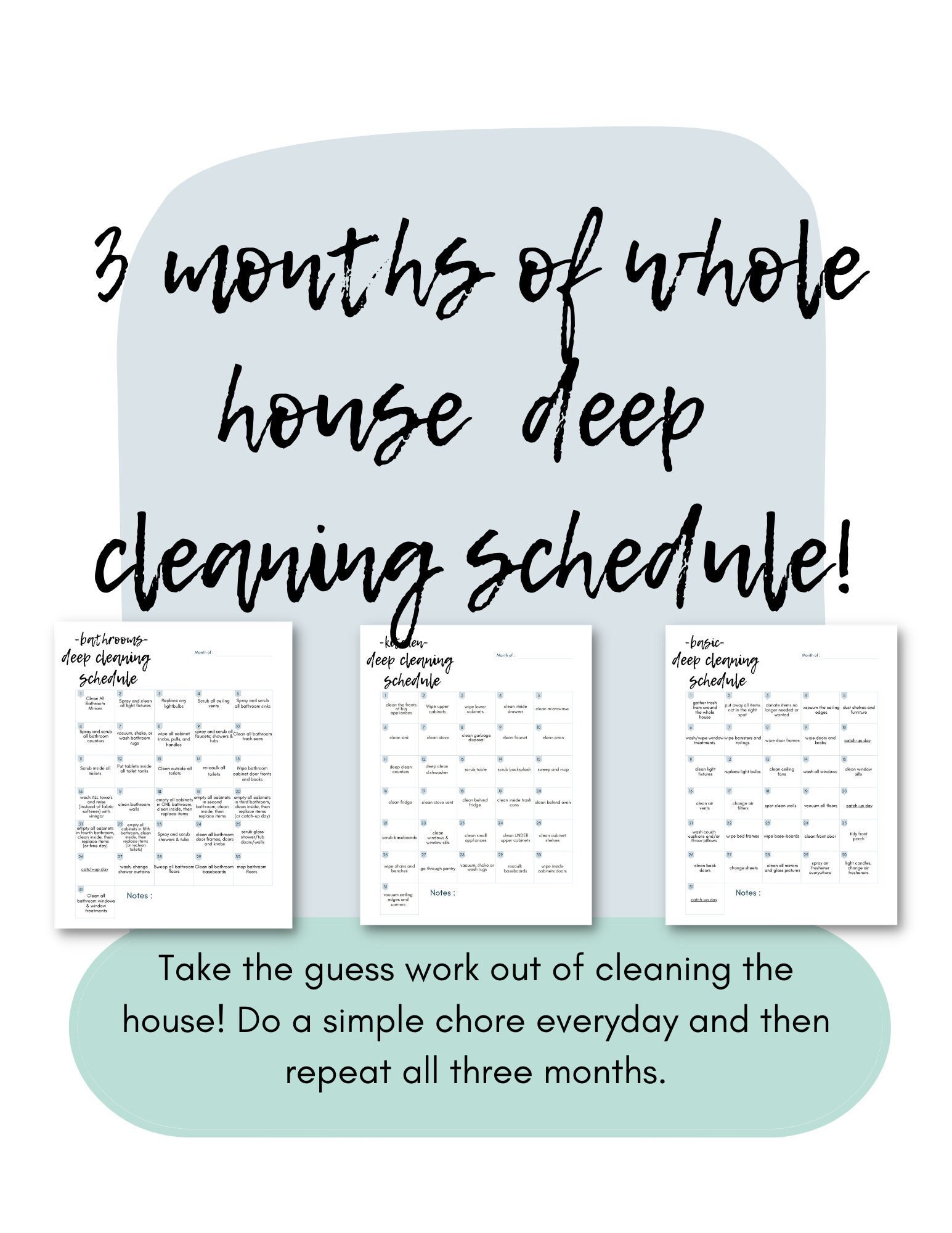 Simple 3 Month Whole House Cleaning Schedule, Deep Cleaning ...