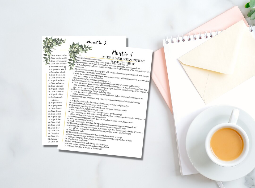 2 Months of Deep Cleaning Tasks, One Task a Day, Deep Cleaning 2 Month ...