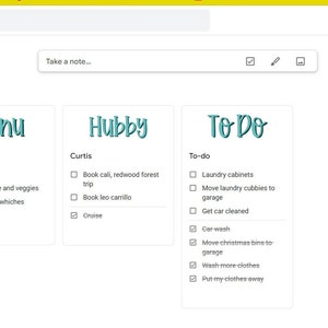 Google Keep Headers, to Do, Menu, Days of the Week, Today and More ...