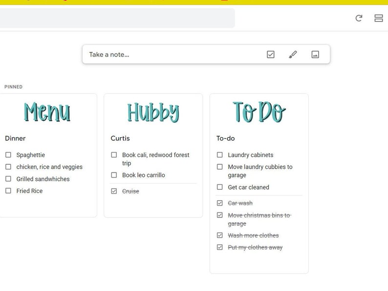 Google Keep Headers, to Do, Menu, Days of the Week, Today and More ...