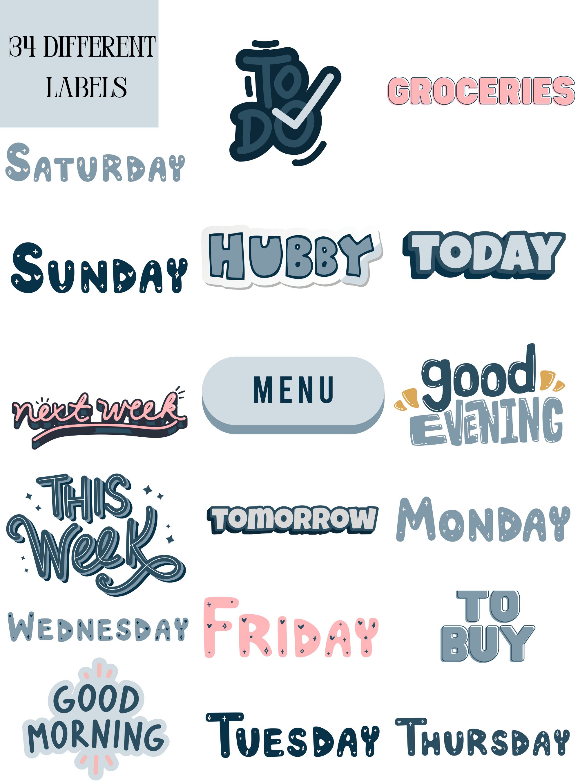Google Keep Headers, to Do, Menu, Days of the Week, Today and More ...