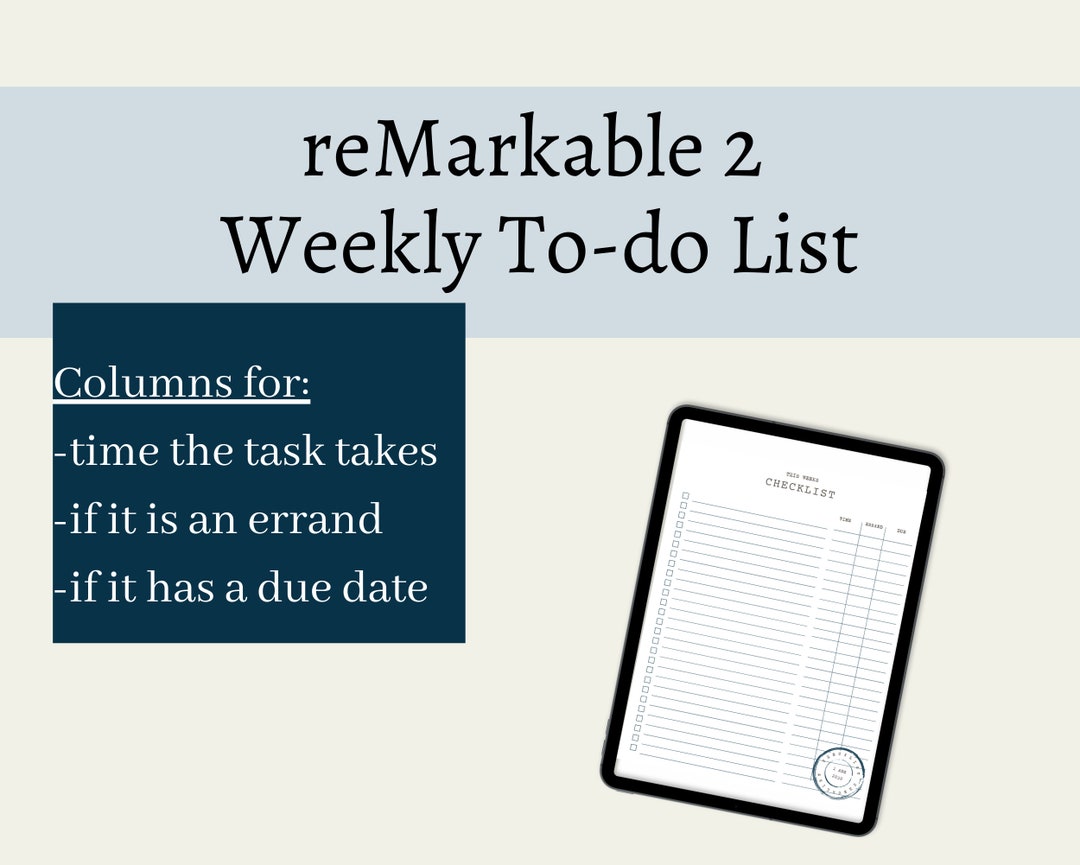Remarkable 2 Weekly Check List, To-do List, With Time of Tasks, Errand ...