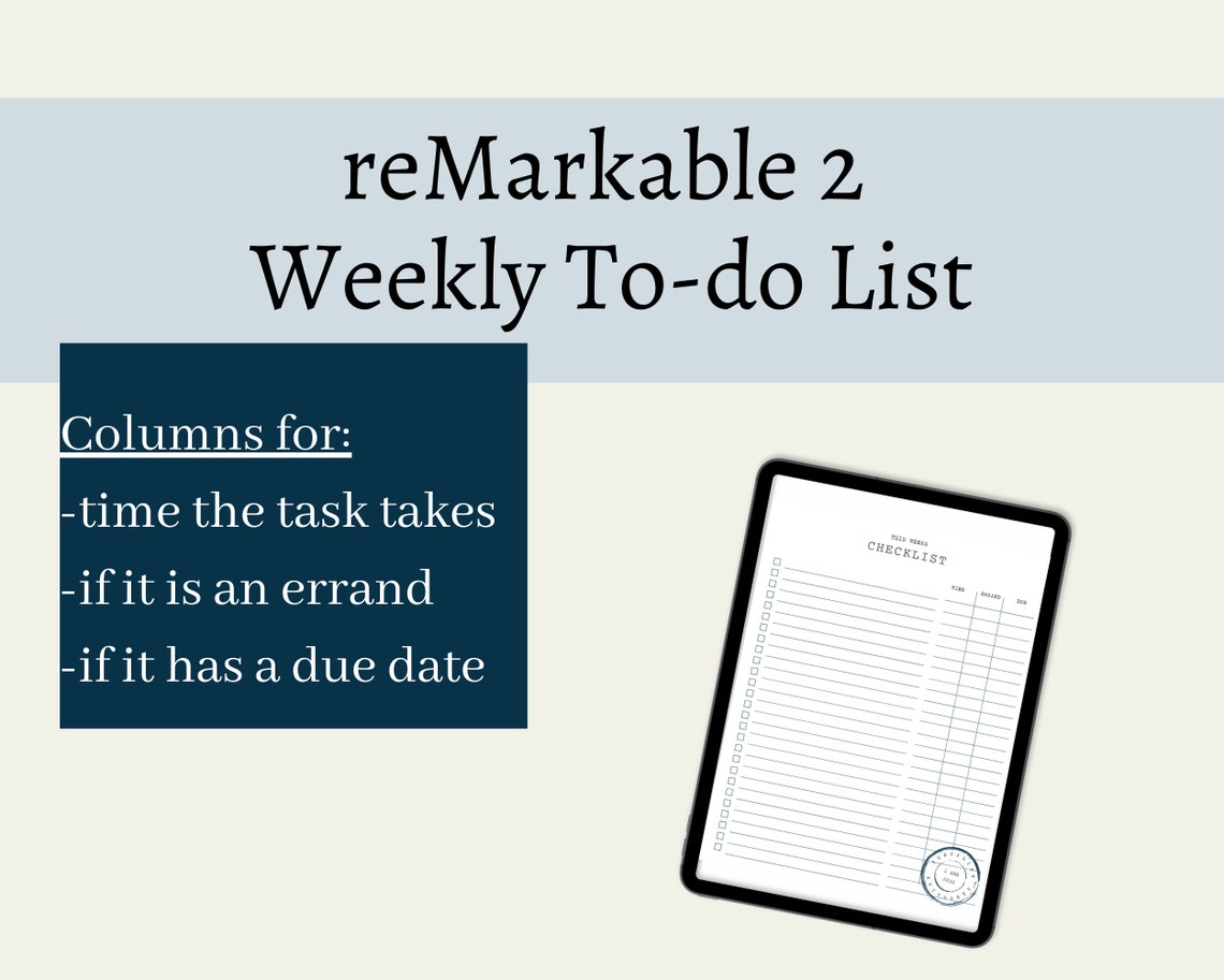 Remarkable 2 Weekly Check List, To-do List, With Time of Tasks, Errand ...