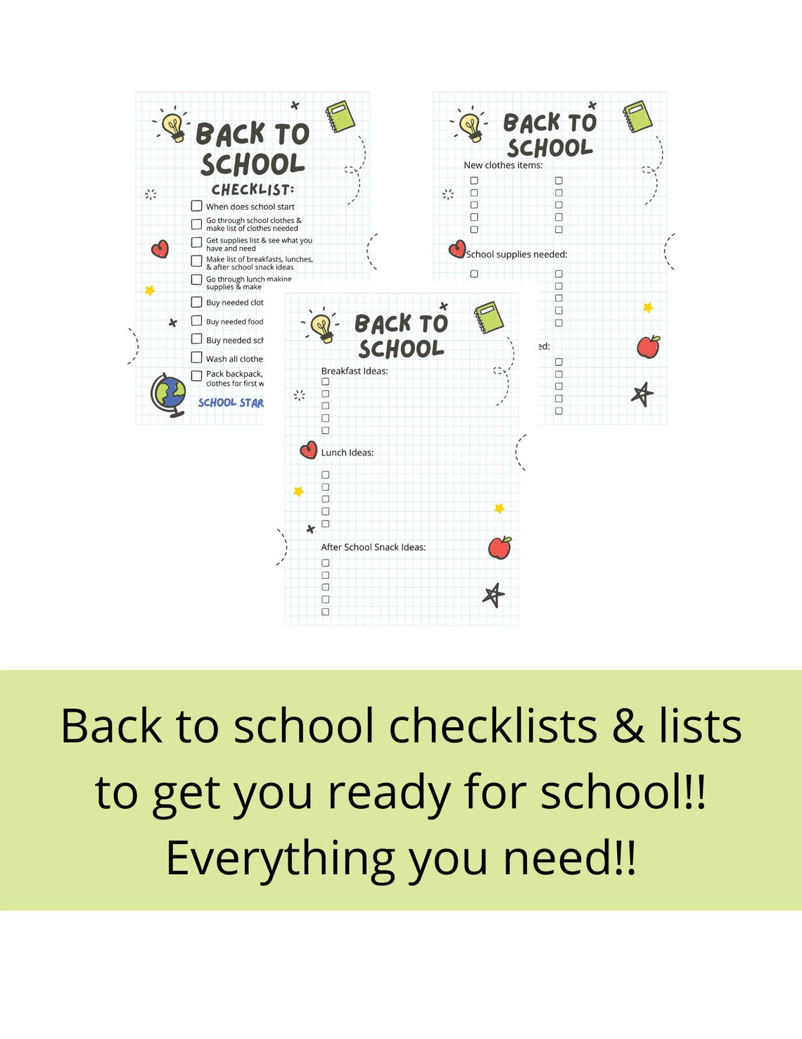 Back to School Checklists and Lists Digital Printables!!! - Etsy