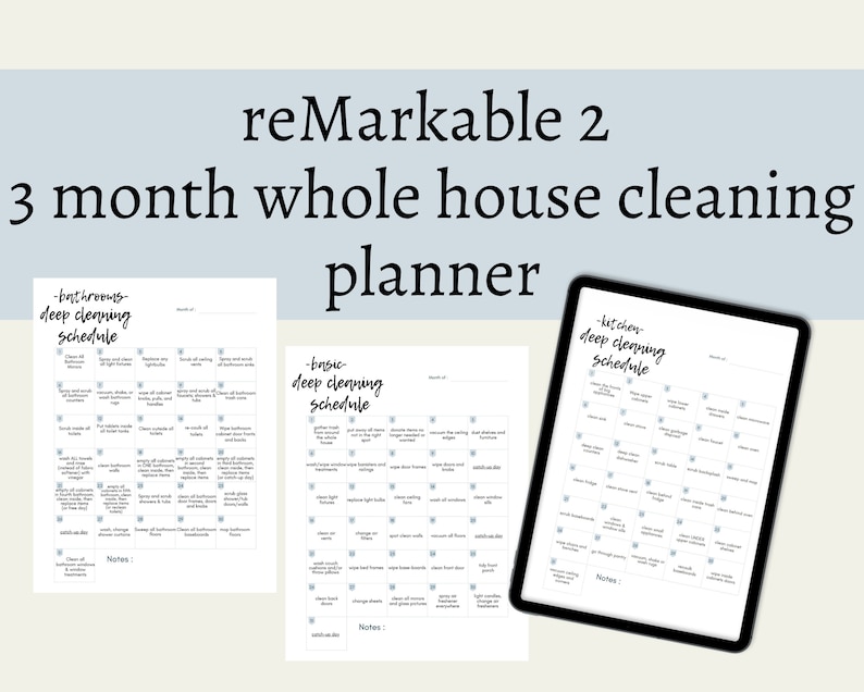Remarkable 2 Template, 3 Month Whole House Cleaning Schedule, Planner - Etsy