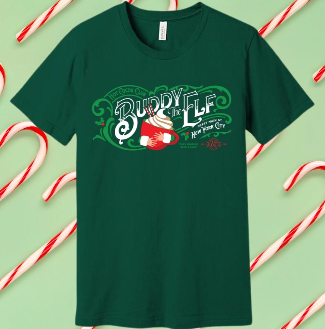 Buddy the Elf T-shirt Buddy's Hot Chocolate Club Christmas T-shirt ...