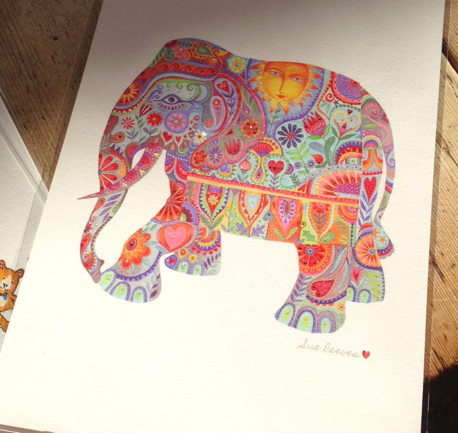 Beautiful Elephant Print.detailed Stylised Elephant Art Print. Glitter ...