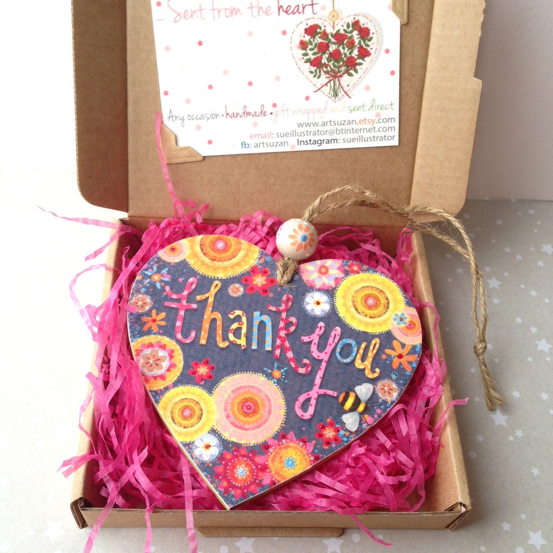 Pretty 'thank You' Heart Hanger Gift.wooden Heart With - Etsy UK