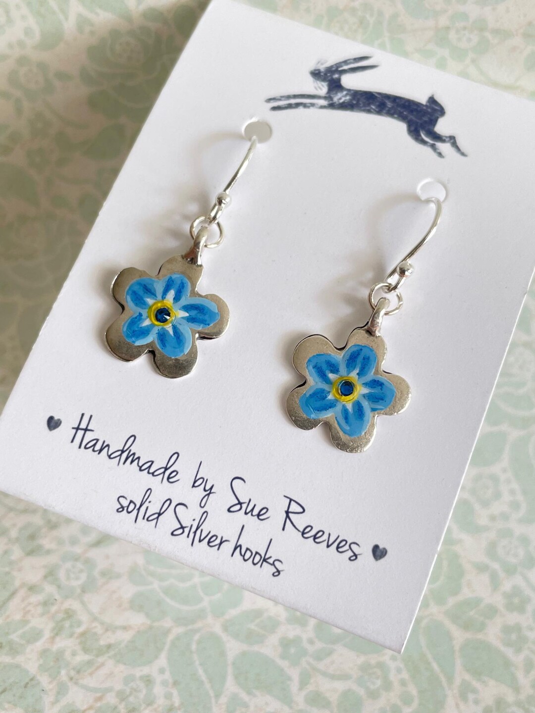 Gorgeous 'forget-me-not' Flower Hand Painted Earrings.silver 925 Ear ...