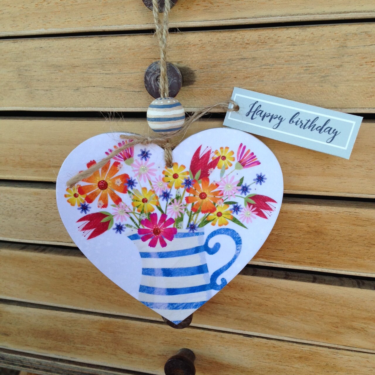 Gorgeous Cornish Jug and Flower Bouquet.wooden Heart. Message to Send ...