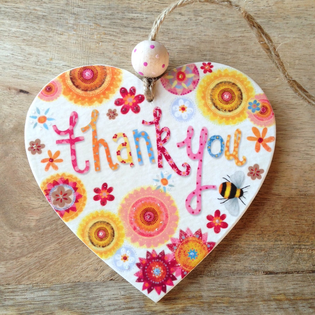 Pretty 'thank You' Heart Hanger Gift.wooden Heart With Beautiful ...