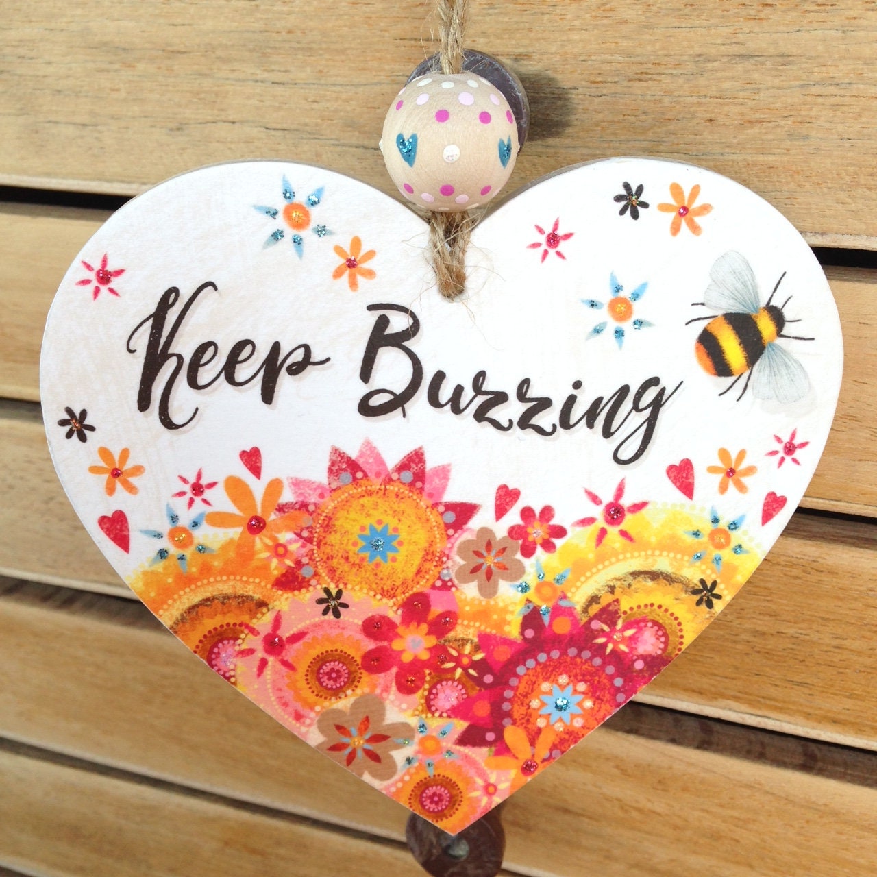 Keep Buzzing Buzzy Bee Wooden Heart Hanger.lovely Bright | Etsy