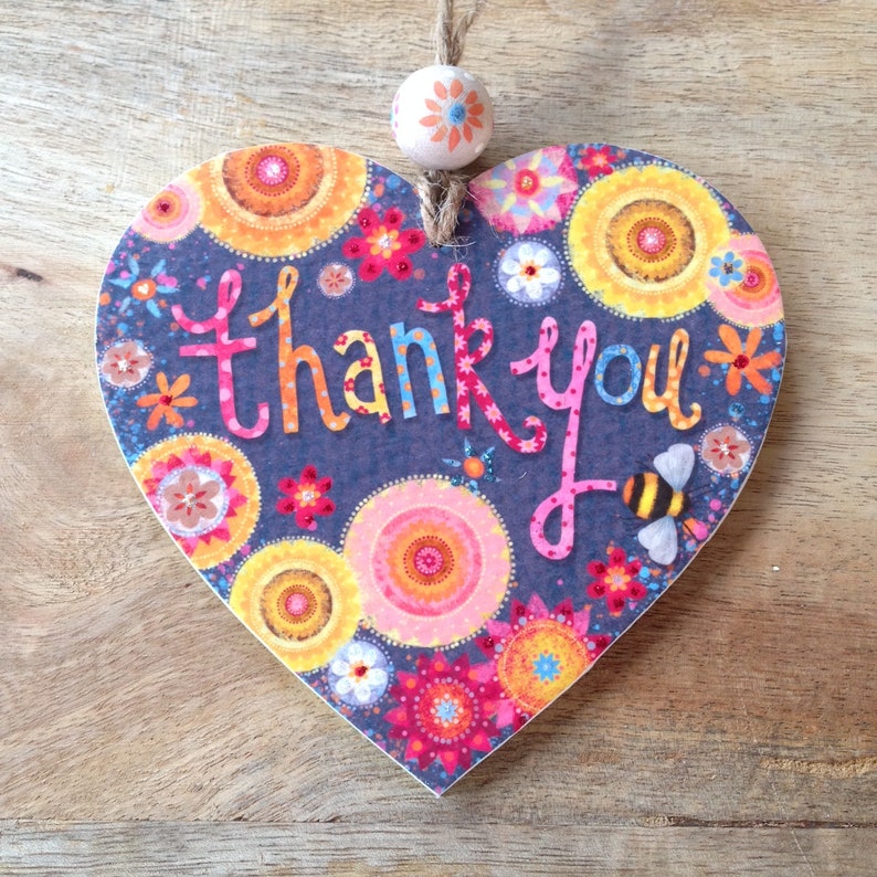 Pretty 'thank You' Heart Hanger Gift.wooden Heart With - Etsy UK