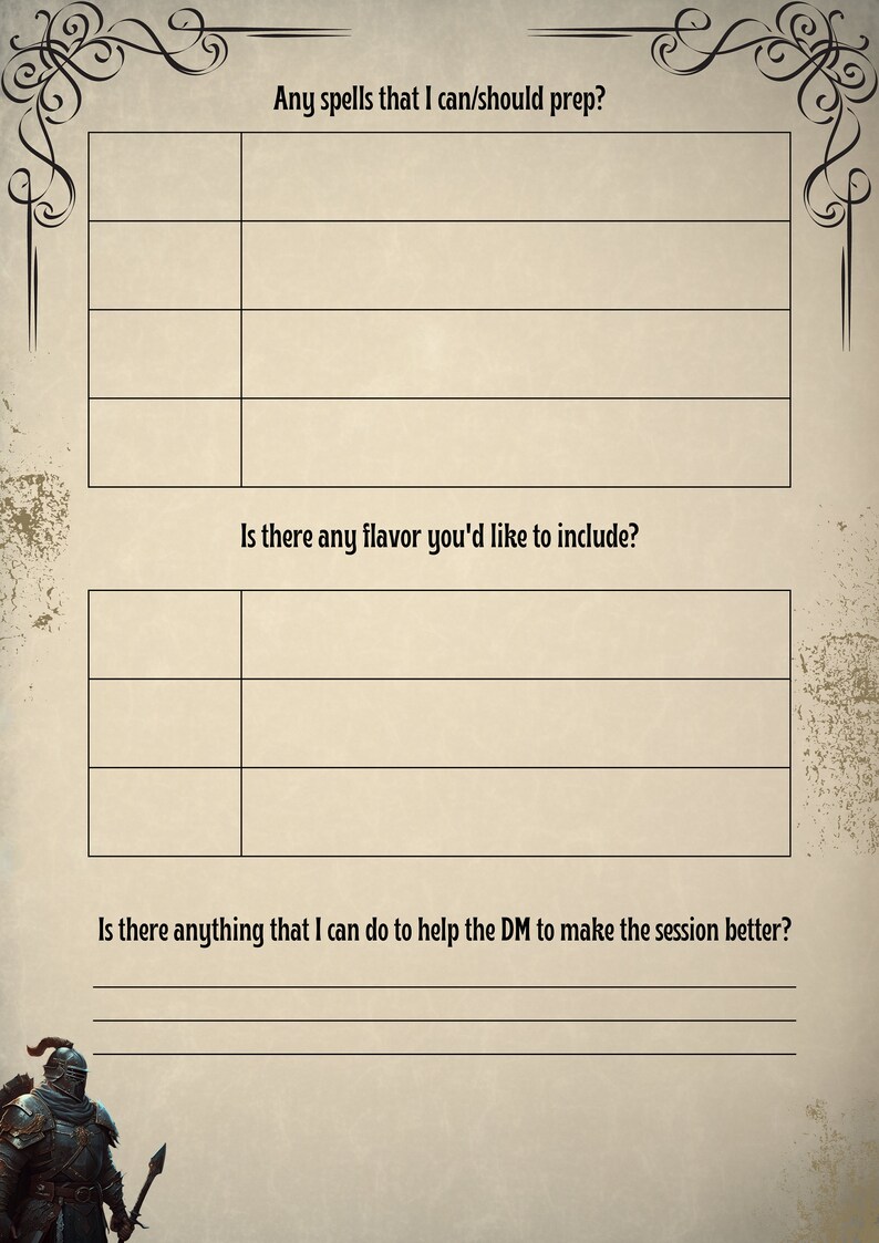 PC Session Prep Sheet DND Prep Sheet TTRPG Printable Gift Idea - Etsy