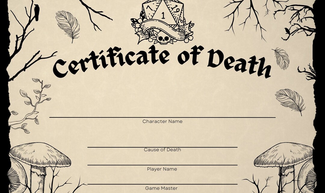 DND Death Certificate | Fun Idea | Gift Idea | DM | Player | Gag Gift ...
