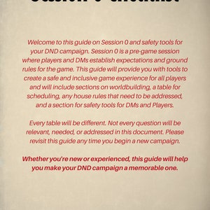 Session 0 Checklist | DND | Prep Sheet | TTRPG | Printable | Gift Idea ...