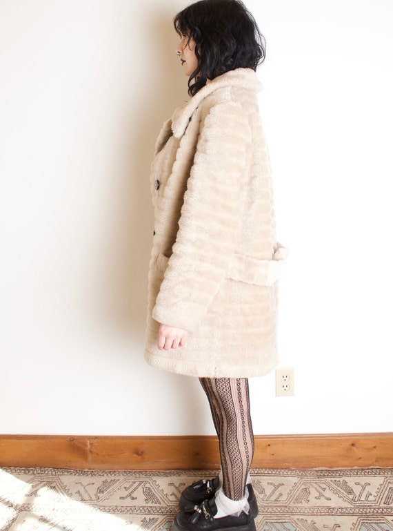 70s FAUX FUR COAT military off-white vintage - Gem