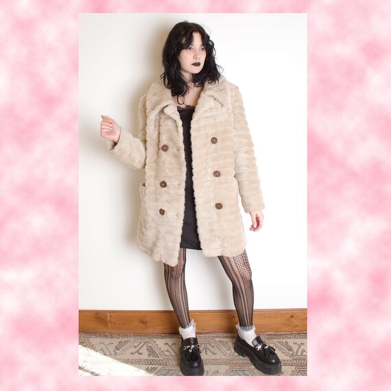 70s FAUX FUR COAT military off-white vintage - Gem