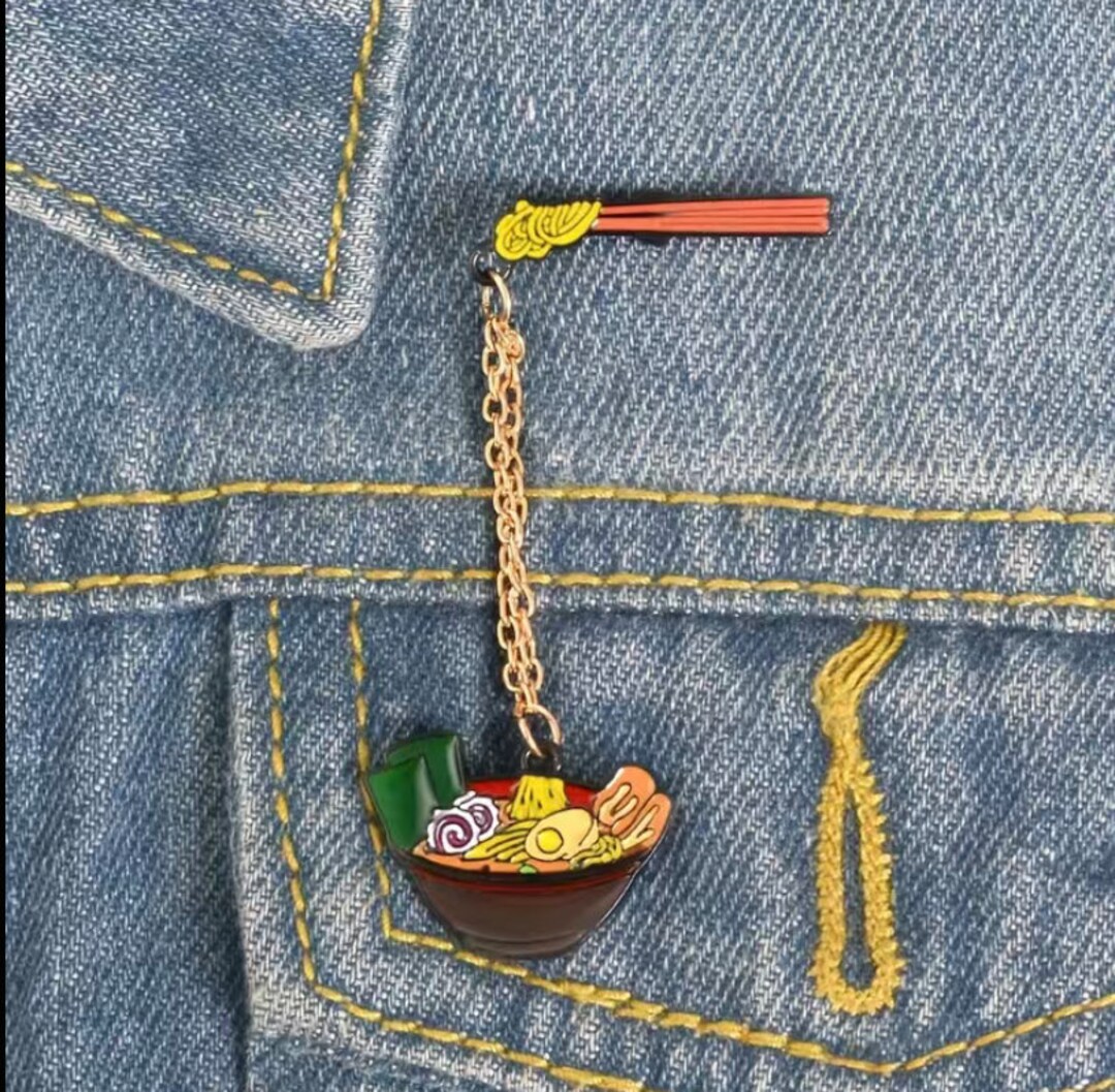 Two Part Ramen Noodle Enamel Pin, Connected by Small Ramen Noodle Chain ...