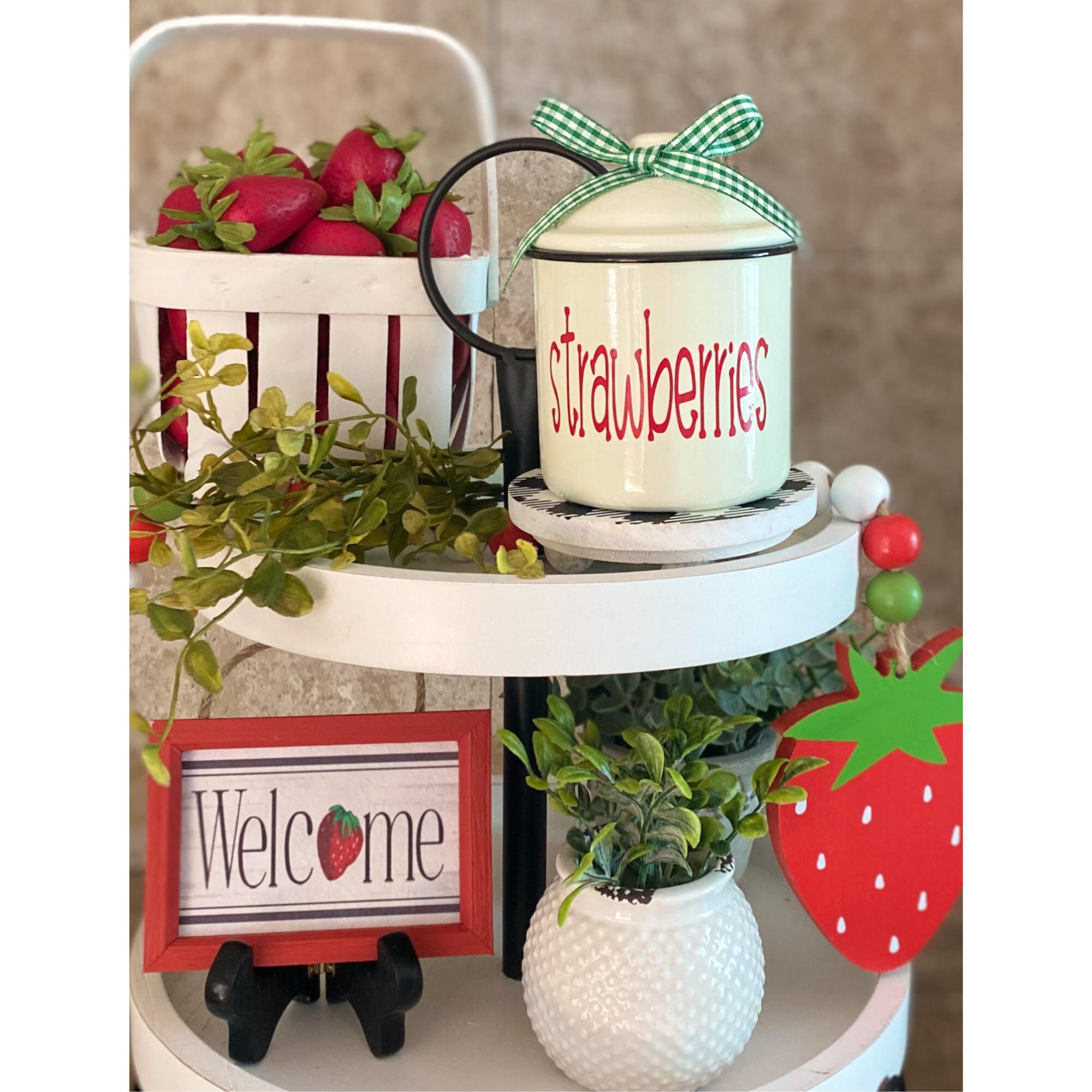 Strawberry Tiered Tray Decor, Summer Tiered Tray Decor Coffee Bar Decor ...