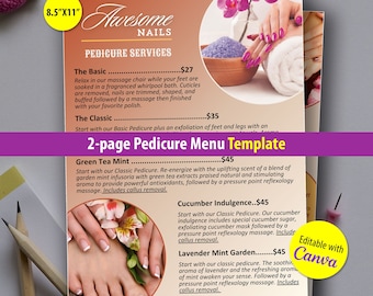 2-page Pedicure Menu Template | Nail Salon Price List Template ...