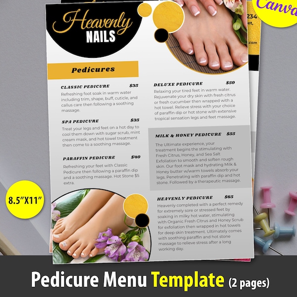 Pedicure Rack Card Template 4x9 Pedicures Price List Nail Salon Menu ...