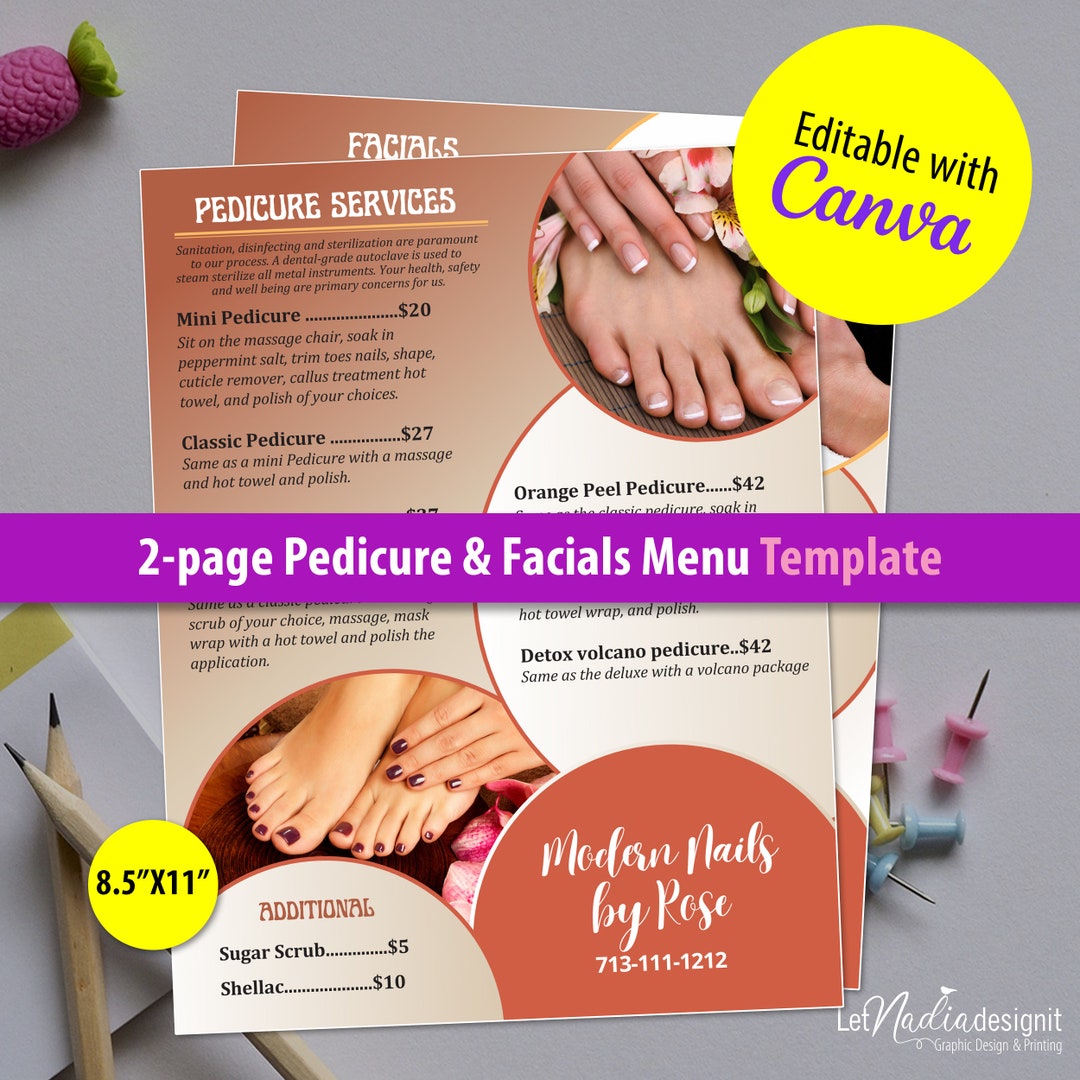 2-page Pedicure and Facials Menu Template Nail Salon Price - Etsy