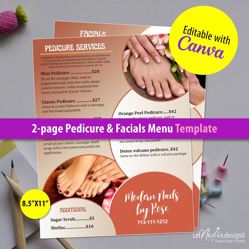 2-page Pedicure and Facials Menu Template Nail Salon Price - Etsy