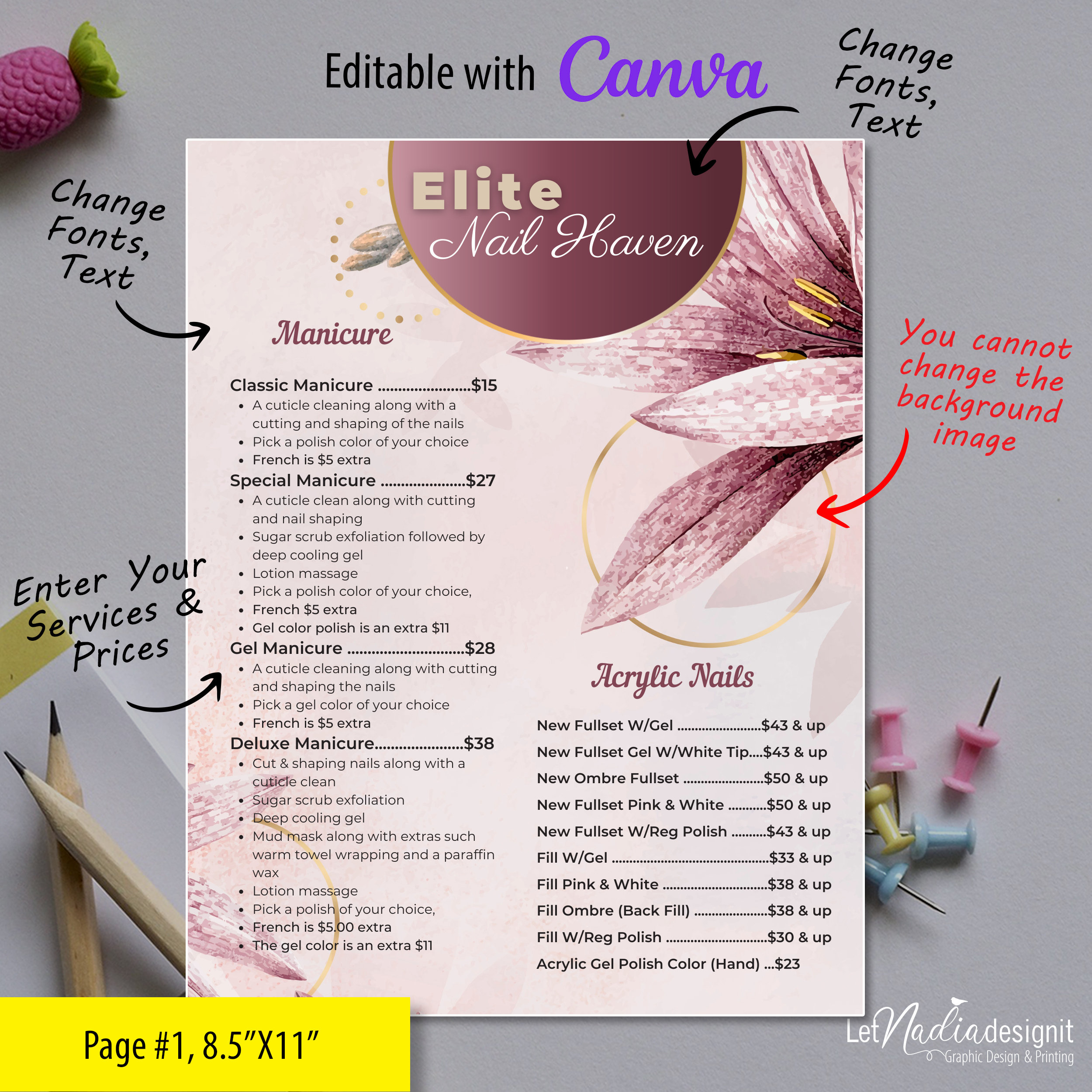 4-page Nail Salon Menu Template | Nail Salon Price List Template ...