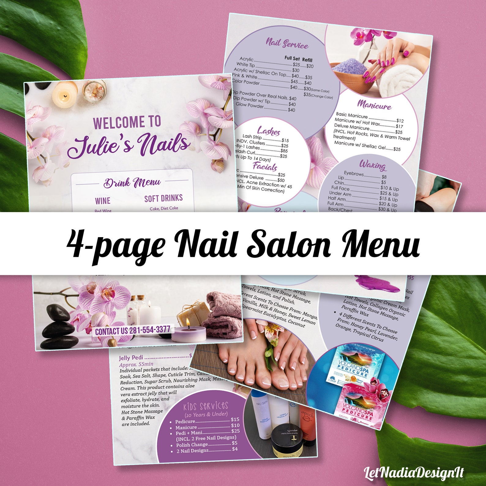 4-page Nail Salon Menu | Nail Salon Price List | Pedicure, Manicure ...