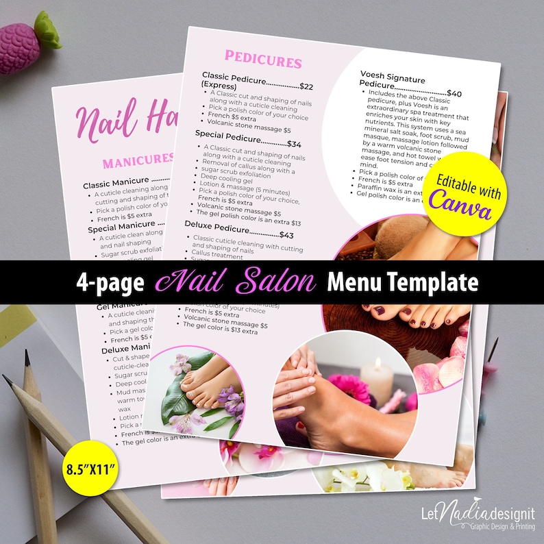 4-page Nail Salon Menu Template | Nail Salon Price List | Pedicure ...