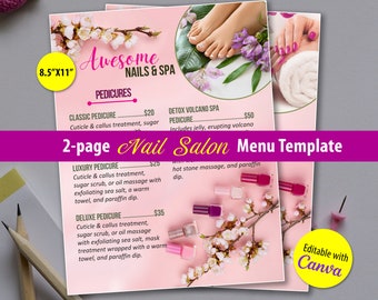 Nail Salon Menu Template | Manicure Pedicure Price List (canva Editable ...