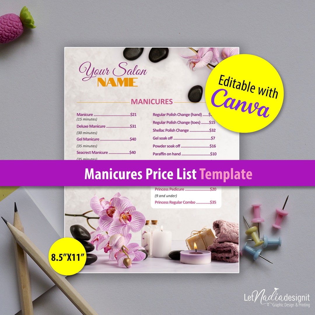 Nail Salon Manicures Price List Template | Orchid Pink (canva Editable ...