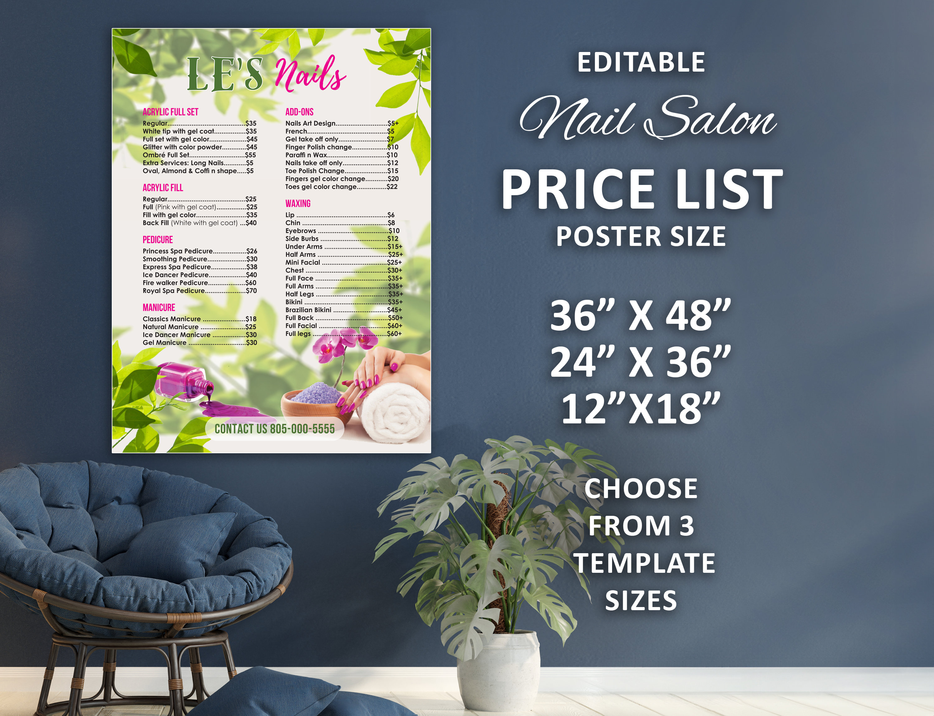 Nail Salon Menu Poster Template 36"x48" | 24"x36" | 12"x18" | Nail ...