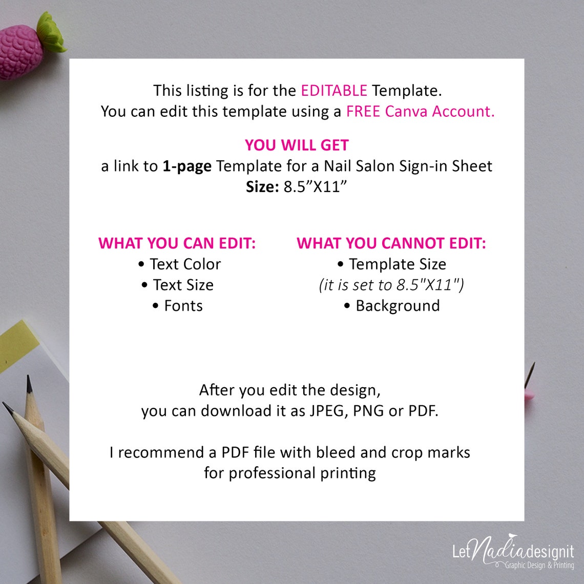 Nail Salon Sign-in Sheet Template 8.5X11 (TEMPLATE ONLY) | Editable ...