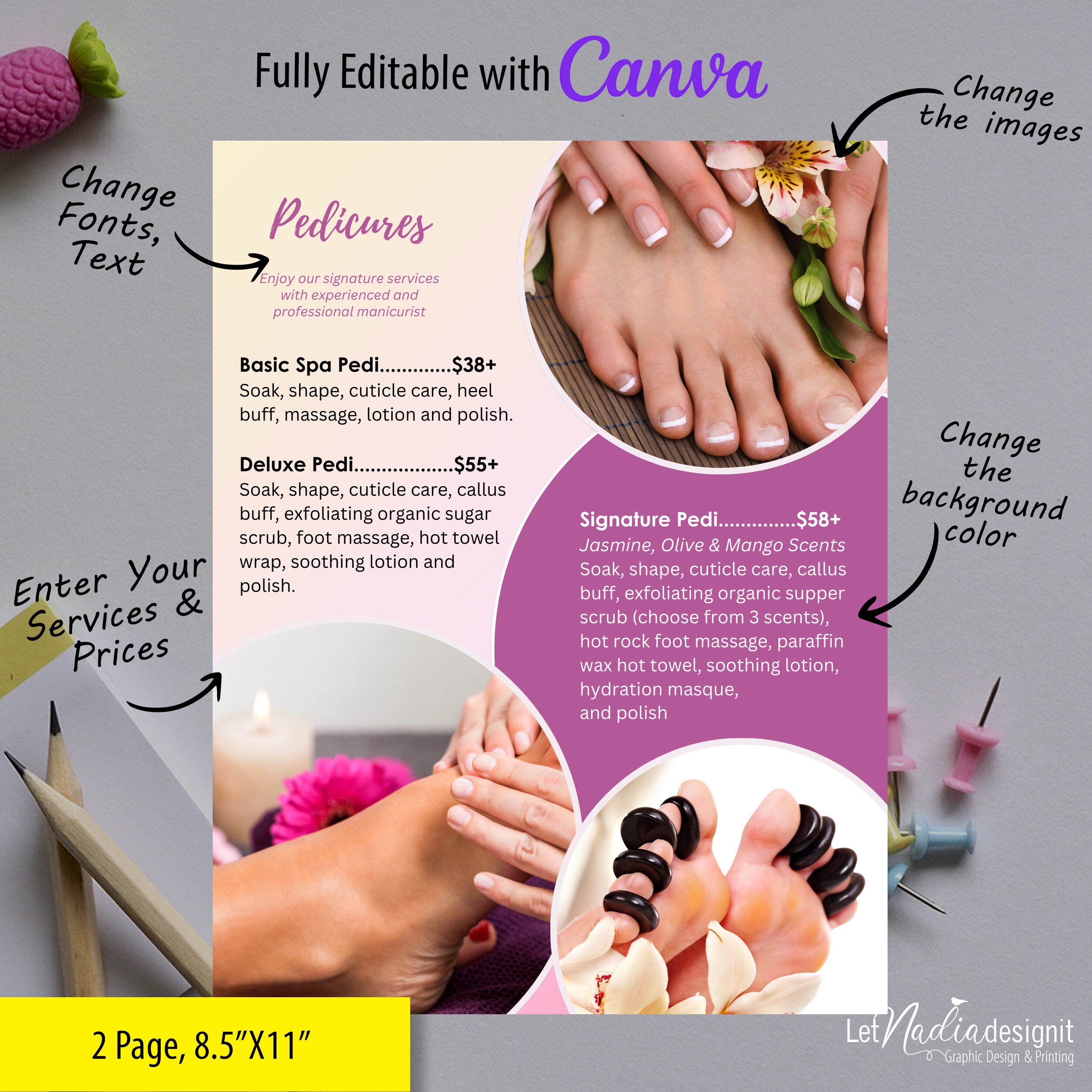 Nail Salon Menu Template | Lavender Price List (canva Editable, 8.5x11 ...