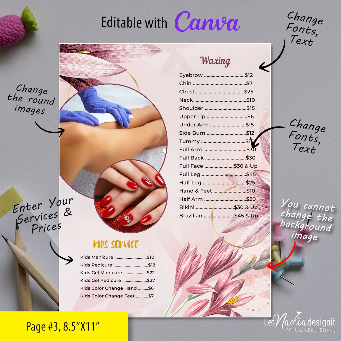 4-page Nail Salon Menu Template | Nail Salon Price List Template ...