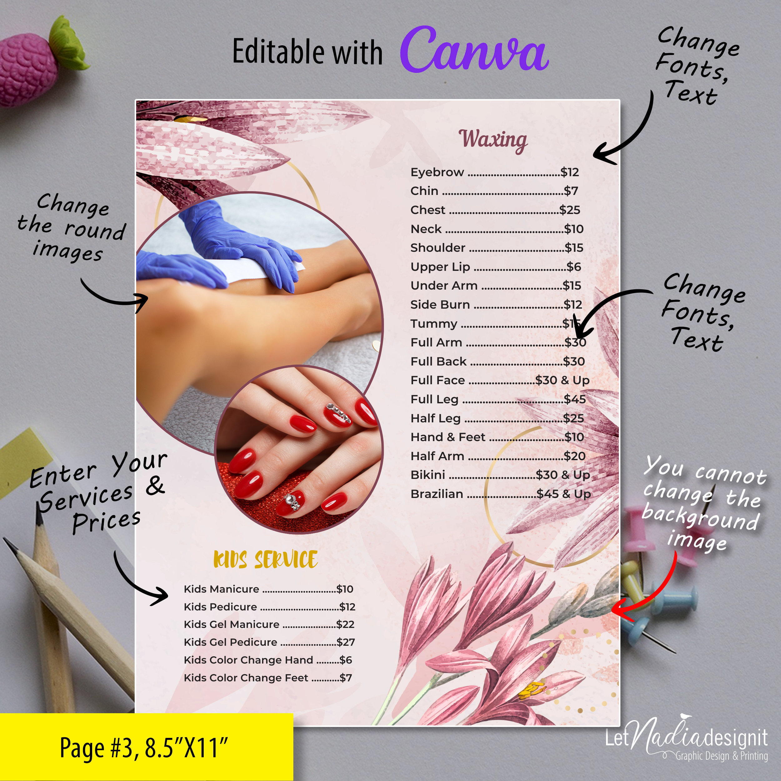 4-page Nail Salon Menu Template | Nail Salon Price List Template ...