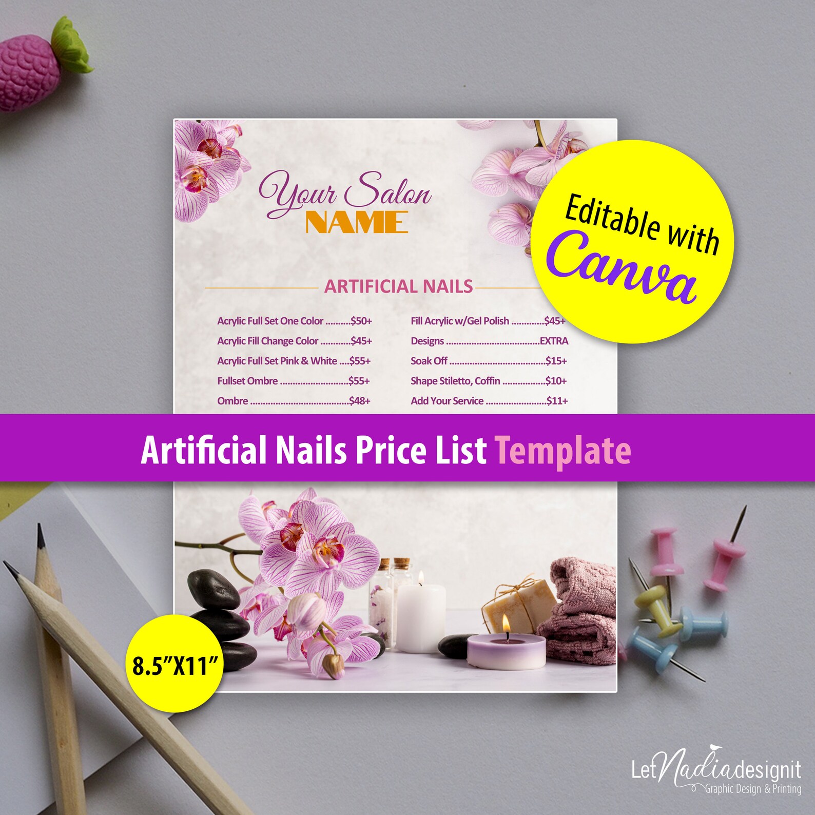 Nail Salon Price List Template | Artificial Nails Menu (canva Editable ...
