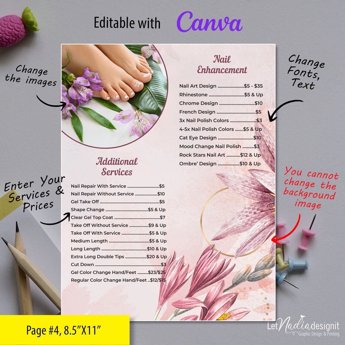 4-page Nail Salon Menu Template | Nail Salon Price List Template ...