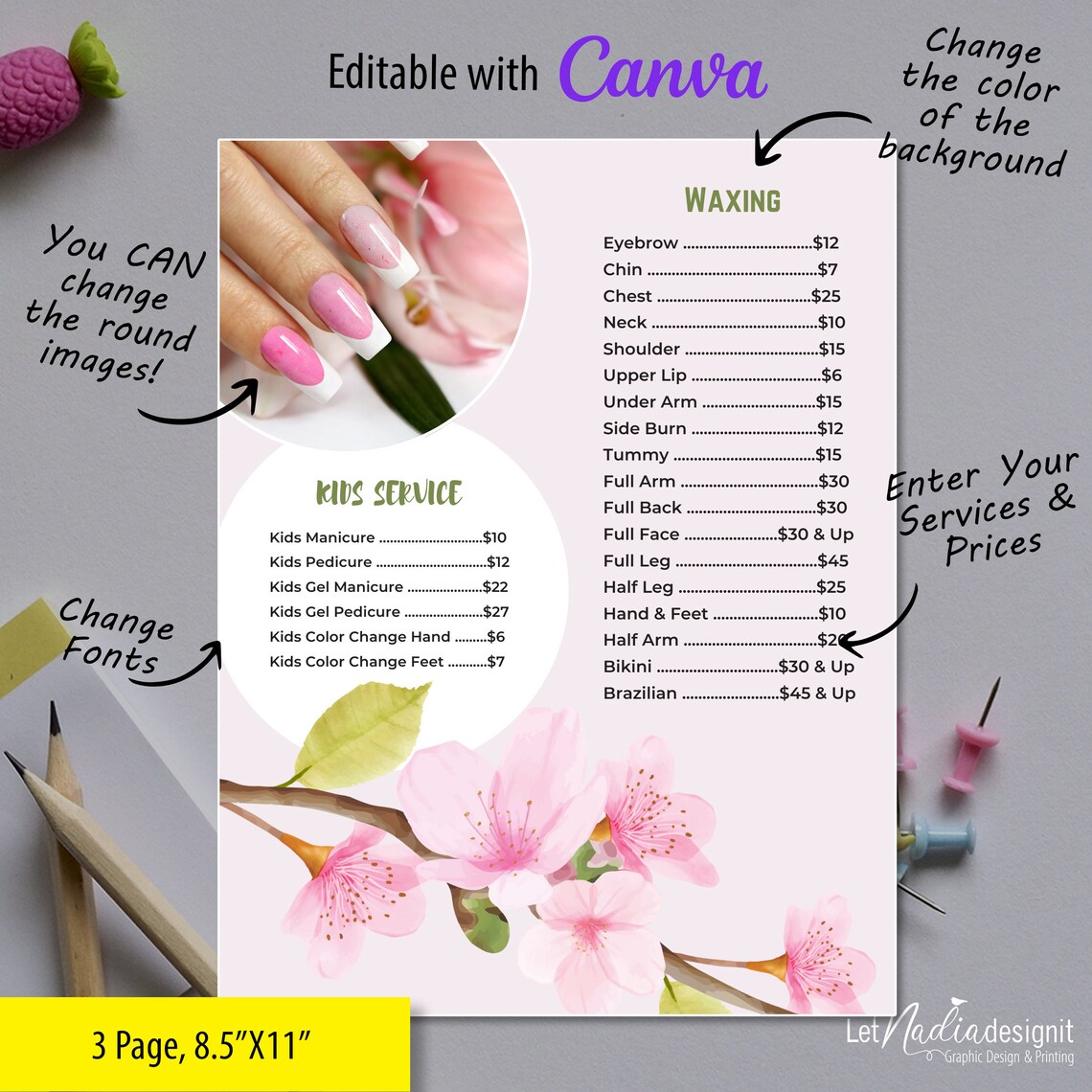 4-page Nail Salon Menu Template | Nail Salon Price List | Pedicure ...