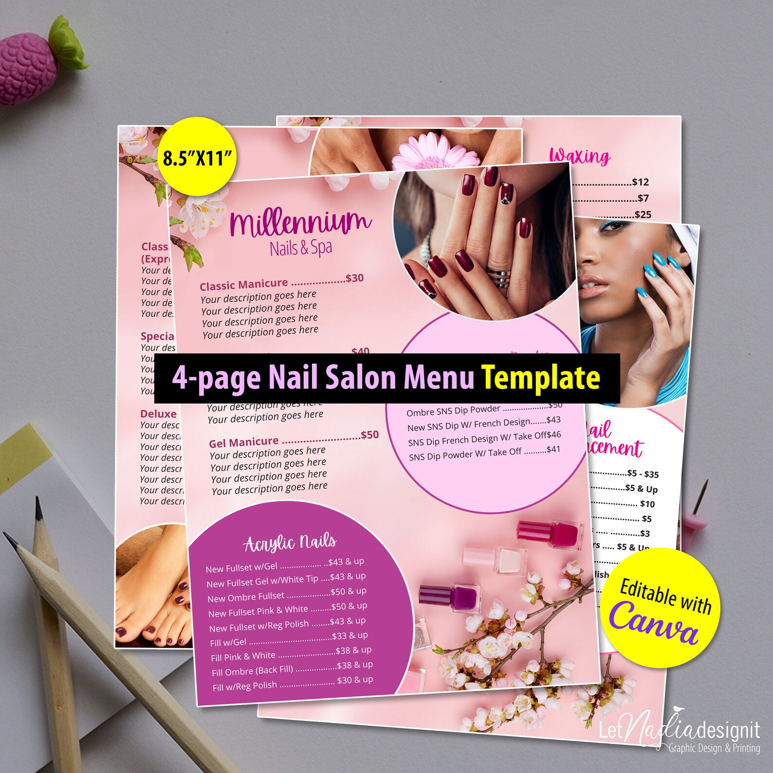 Nail Salon Menu Template (4 Pages) | Pedicure, Manicure, Waxing Price ...